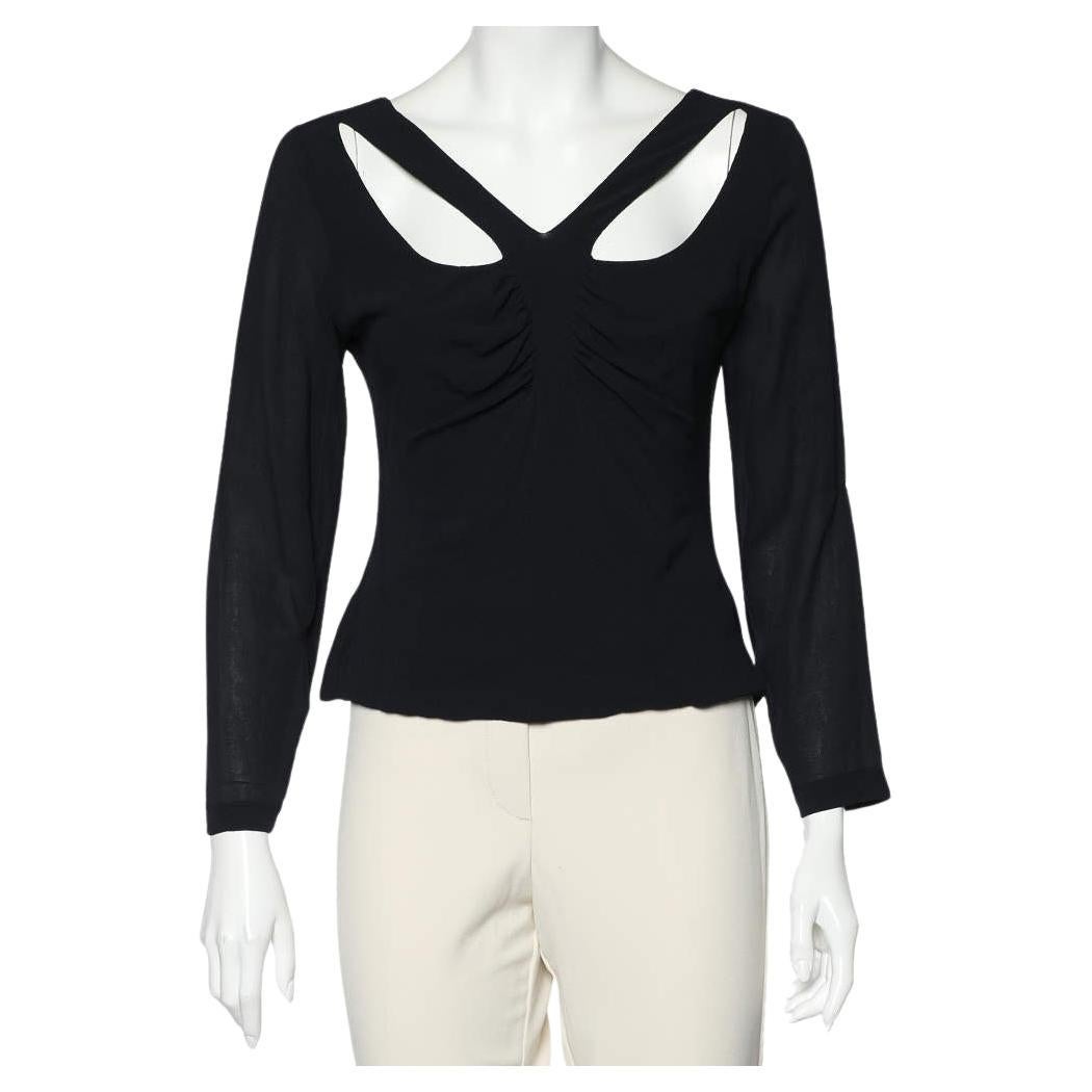 Versace Vintage Black Silk Chiffon Cut Out Detail Top L For Sale at 1stDibs