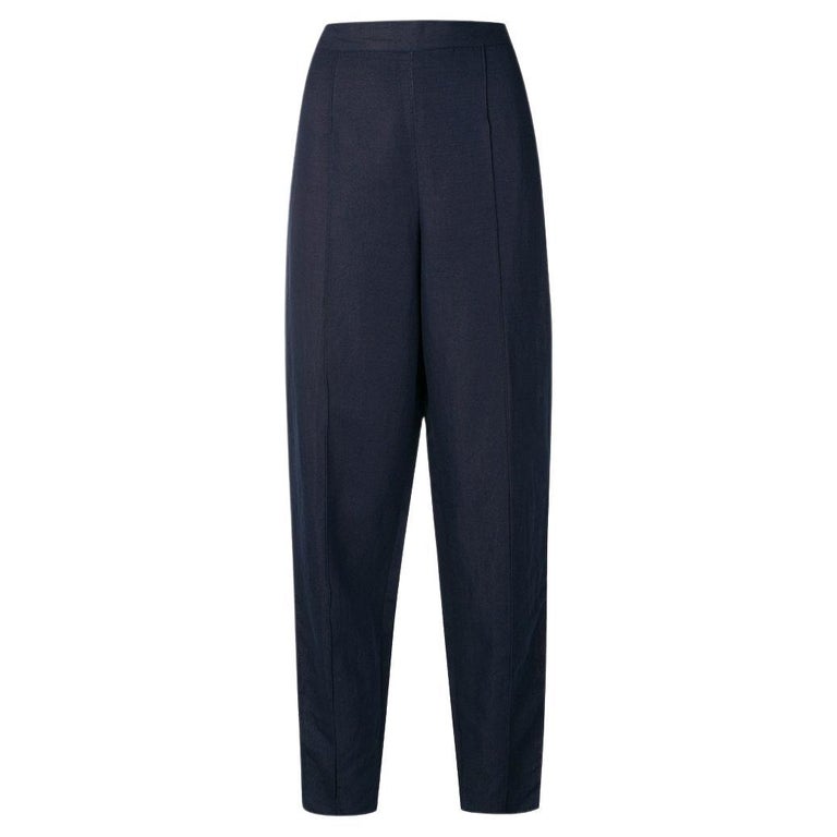 Versace Vintage blue linen 80s wide leg trousers For Sale at 1stDibs