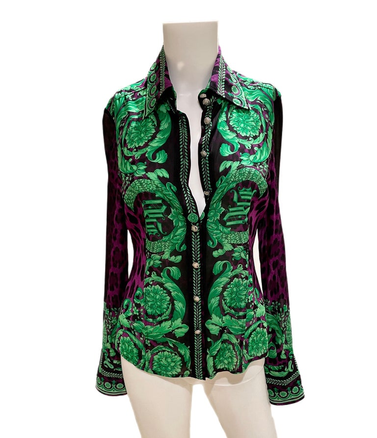 VERSACE vintage silk baroque blouse big medusa buttons For Sale at 1stDibs