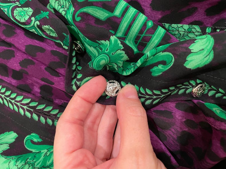 VERSACE vintage silk baroque blouse big medusa buttons For Sale at 1stDibs