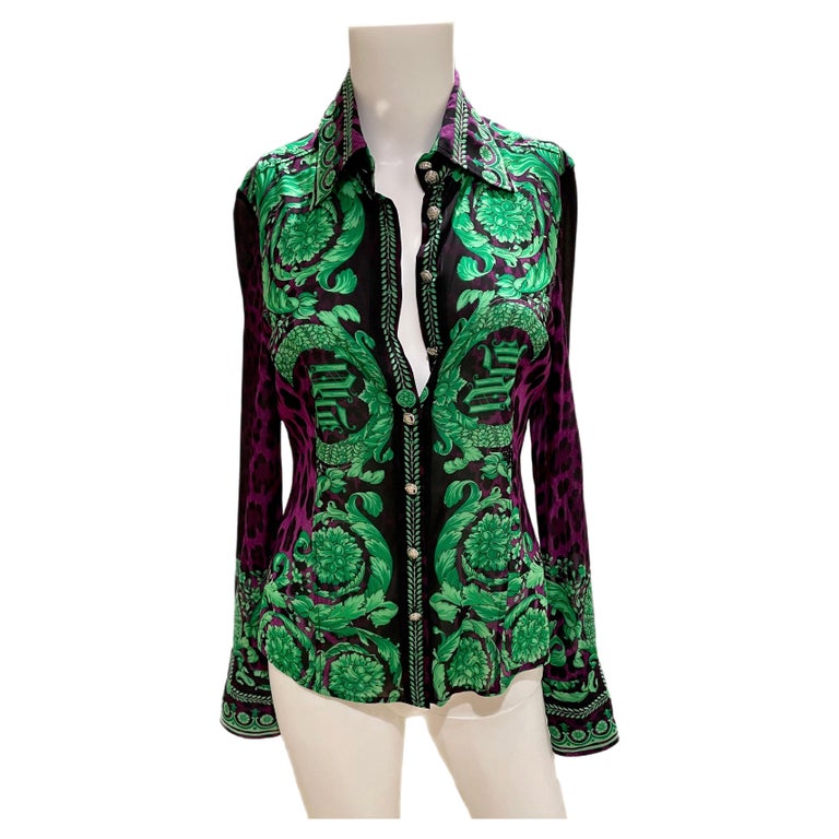 VERSACE vintage silk baroque blouse big medusa buttons For Sale at 1stDibs