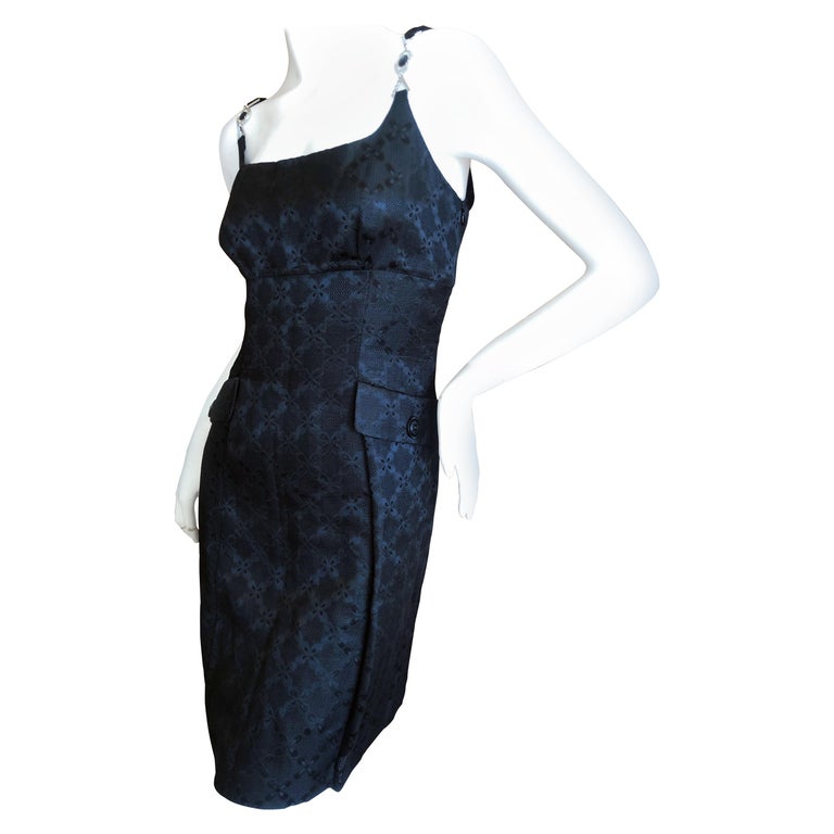 Versace Vintage V2 Versace Classic 1980's Black Jacquard Cocktail Dress ...