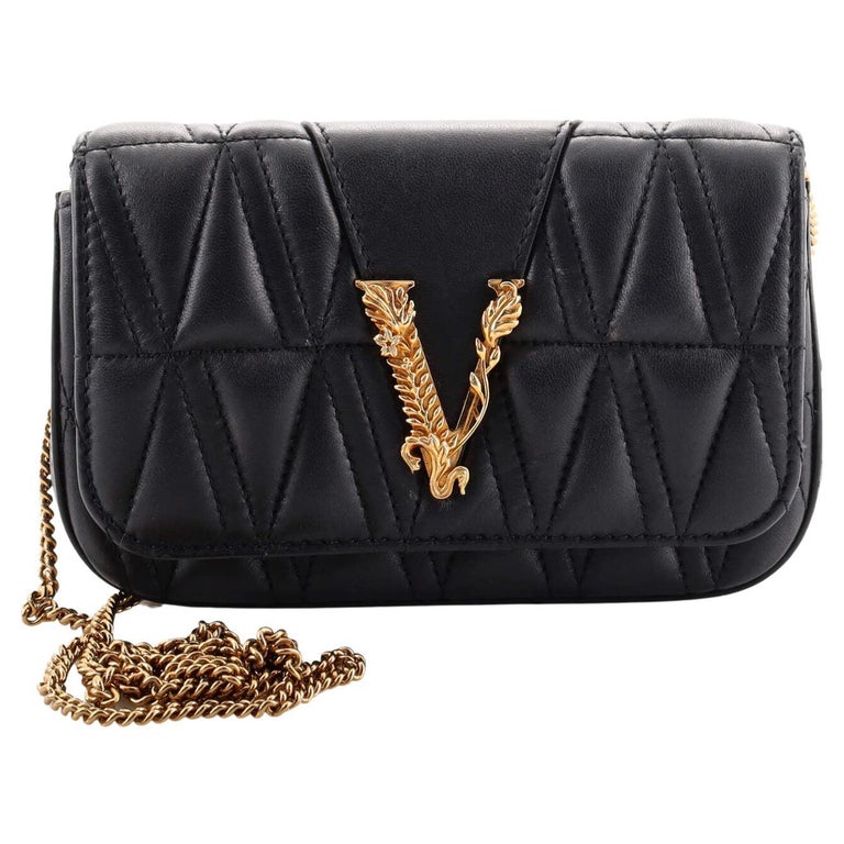 Versace Virtus Clutch on Chain Quilted Leather For Sale at 1stDibs