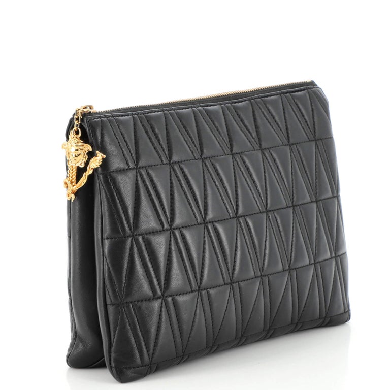 Versace Virtus Zip Shoulder Bag Quilted Leather Small For Sale at 1stDibs