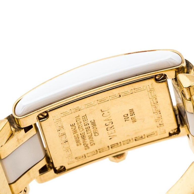 Versace White Ceramic Gold Stainless Steel Diamonds Era 70Q Wristwatch ...