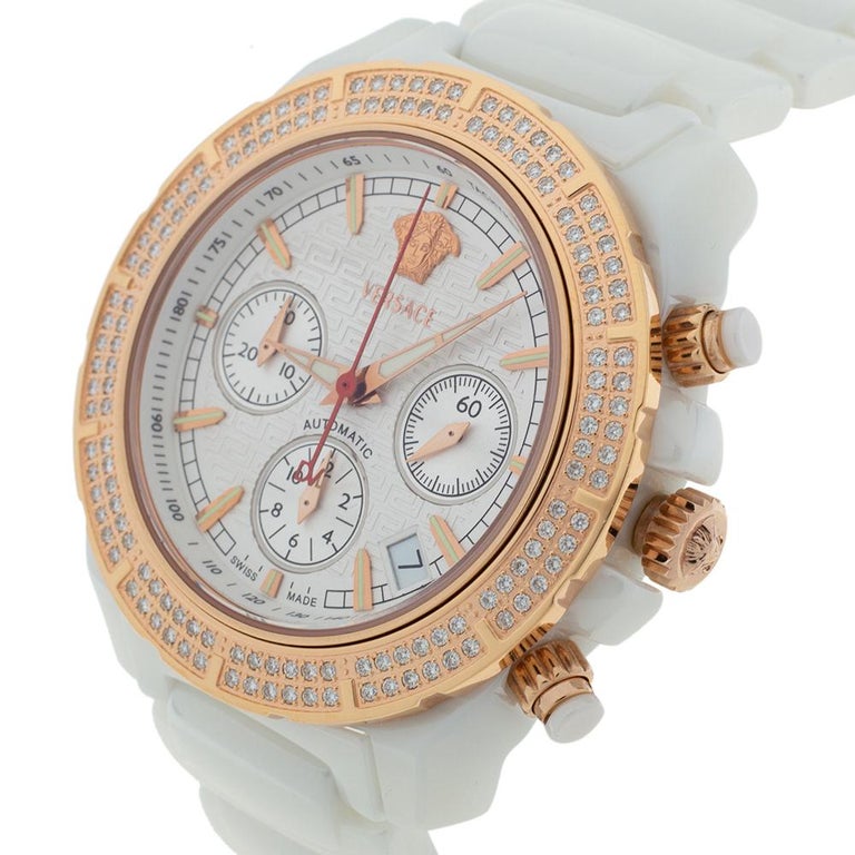 Versace White Ceramic Rose Plated Diamond DV One 11CC Unisex Wristwatch ...
