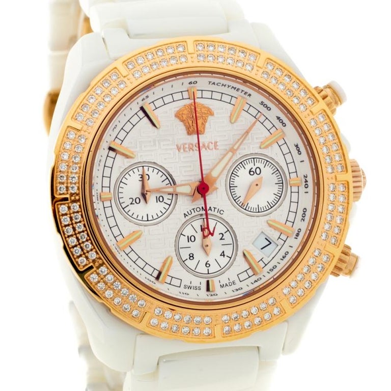 Versace White Ceramic Rose Plated Diamond DV One 11CC Unisex Wristwatch ...