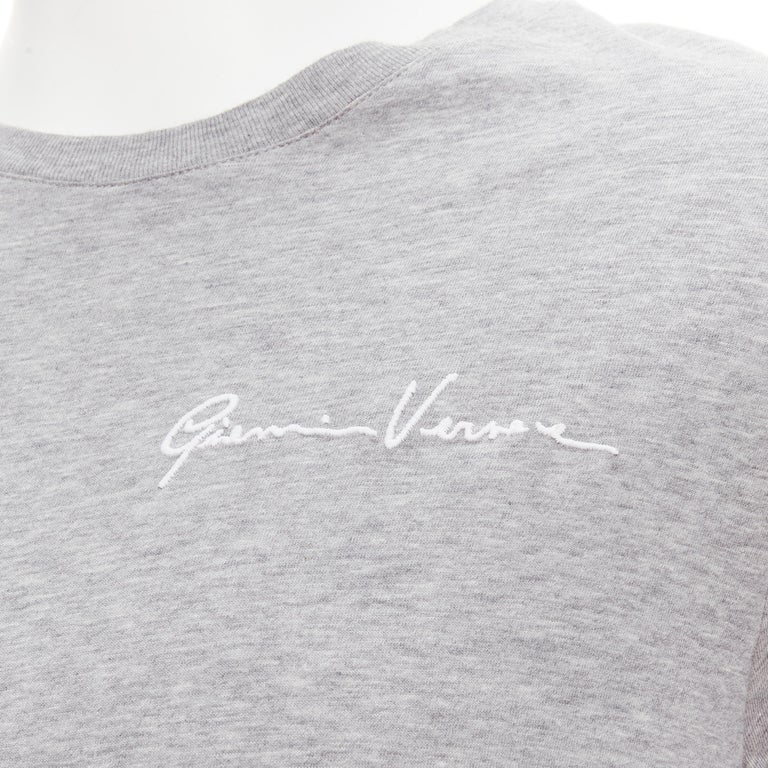 VERSACE white Gianni Signature logo embroidery grey tshirt Taylor Fit S ...