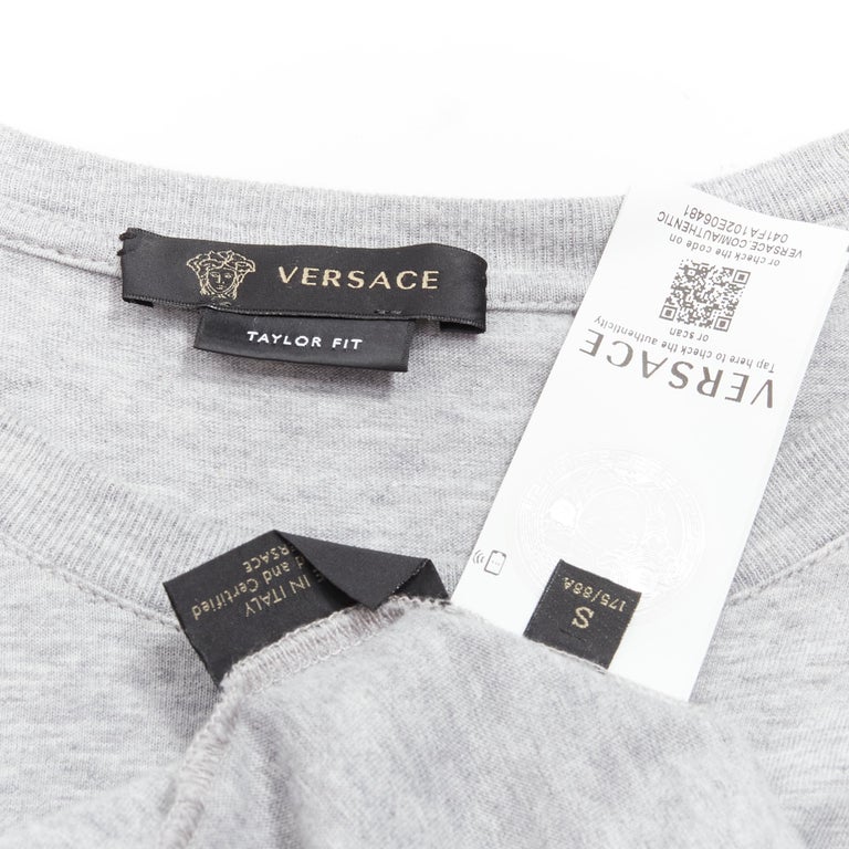 VERSACE white Gianni Signature logo embroidery grey tshirt Taylor Fit S ...