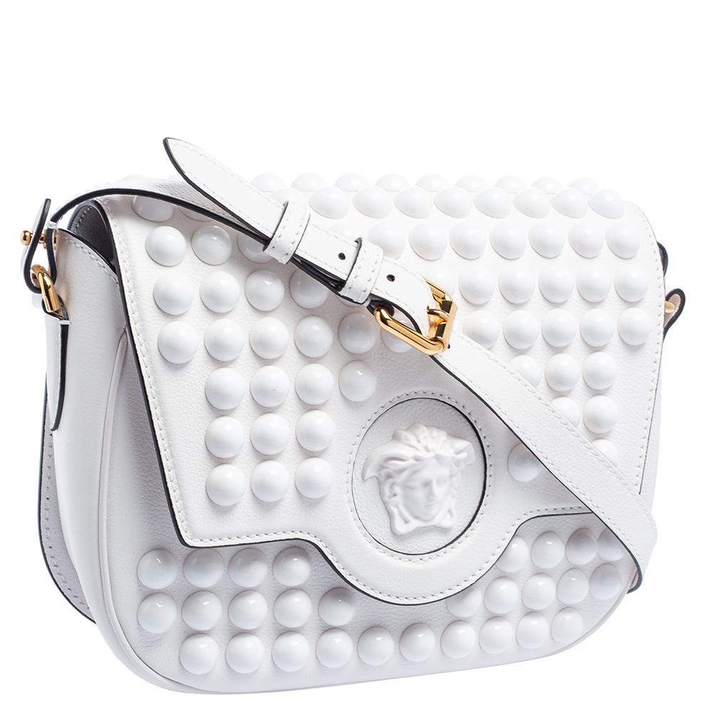 Versace White Leather La Medusa Studded Shoulder Bag at 1stDibs