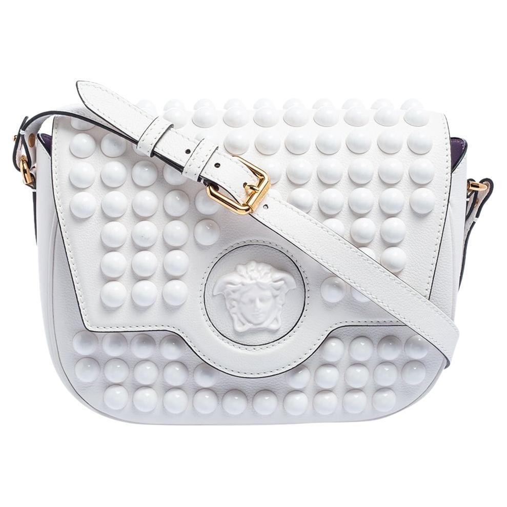Versace White/Silver Signature Fabric and Leather Hobo For Sale at 1stDibs