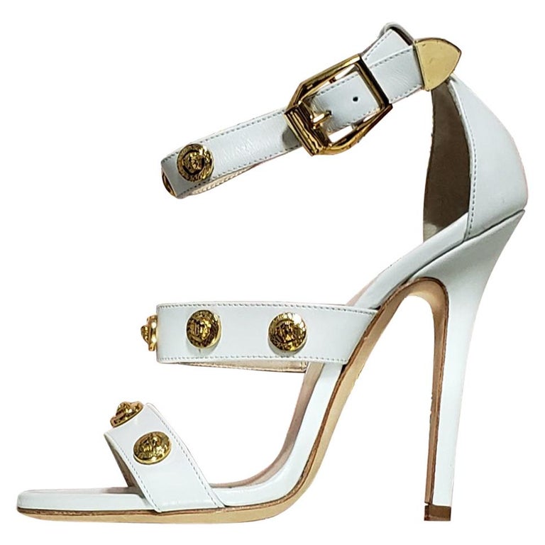 VERSACE white leather SIGNATURE MEDUSA studded shoes at 1stDibs