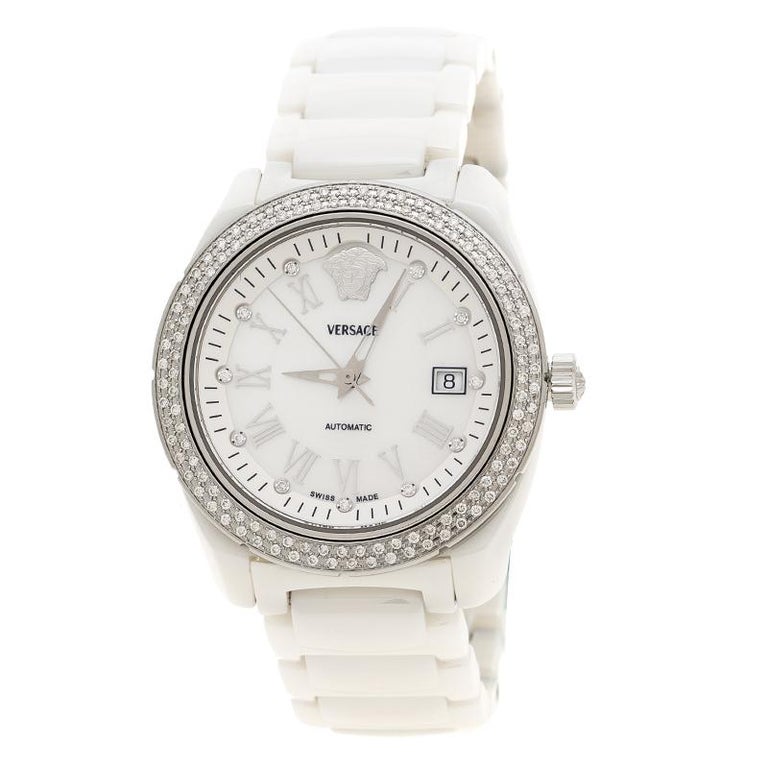 Versace White Mother of Pearl Ceramic DV One A126048 Men's Wristwatch ...