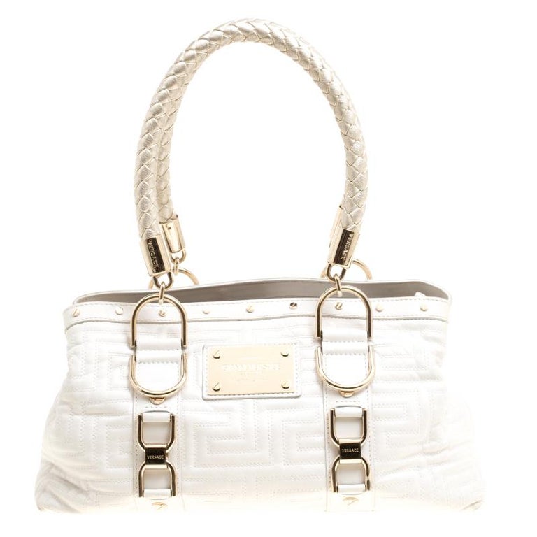 Versace White Quilted Leather Snap Out Of It Tote For Sale at 1stDibs