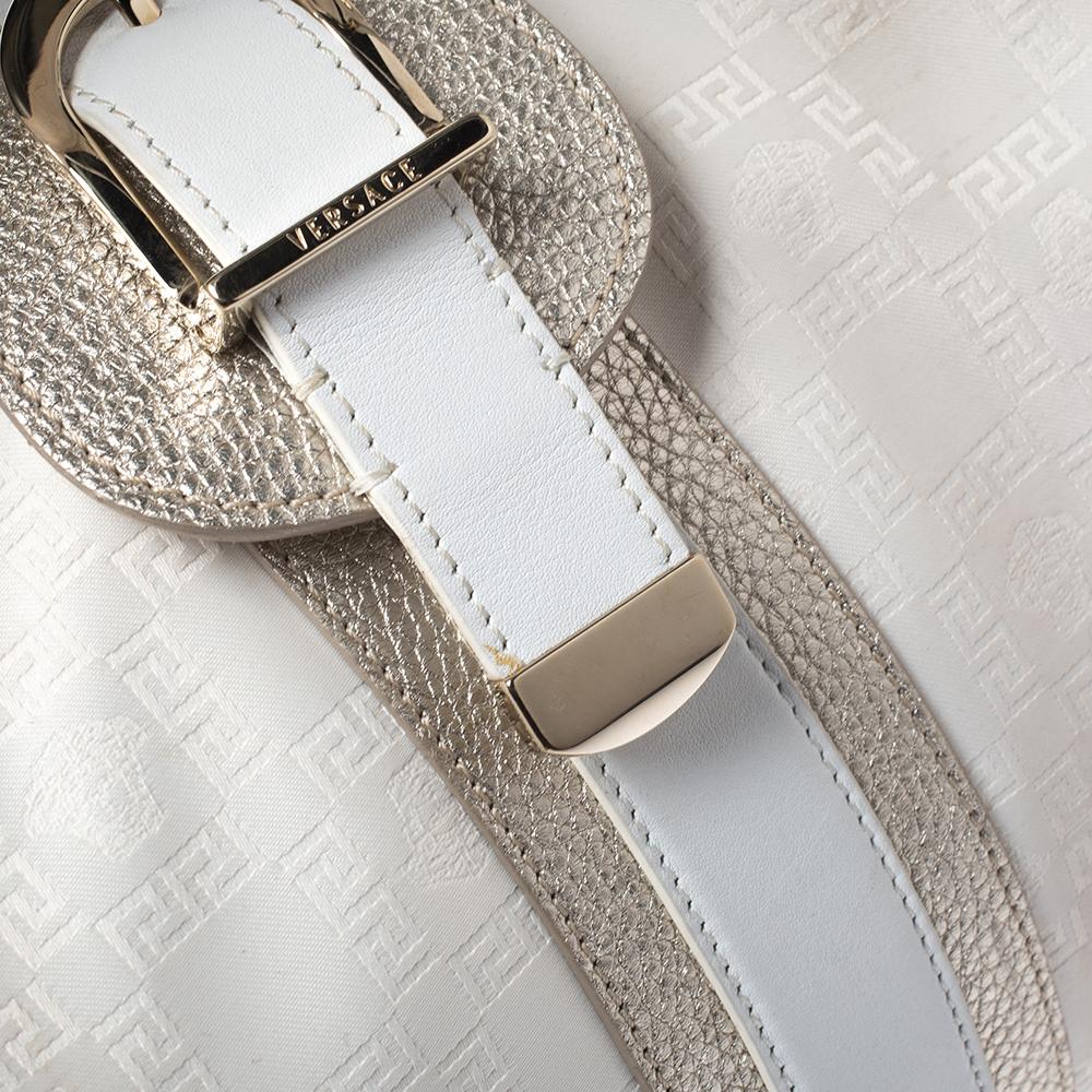 Versace White Signature Fabric and Leather Tote For Sale at 1stDibs