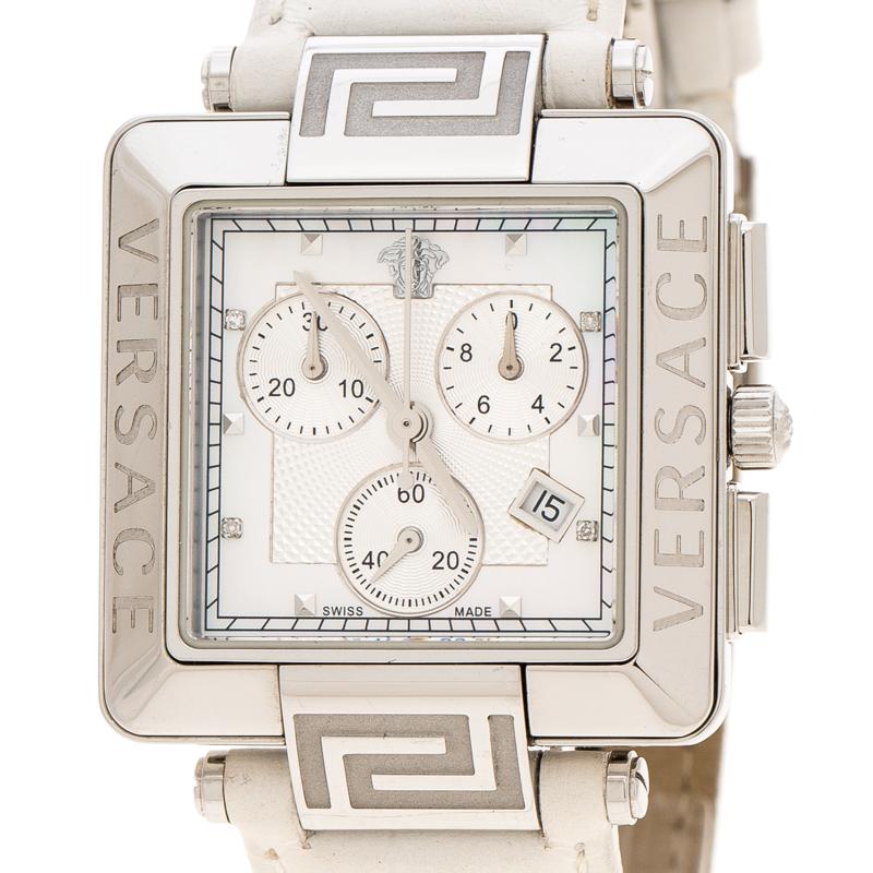 Versace White Stainless Steel Reve Carre 88Q Chronograph Womens ...