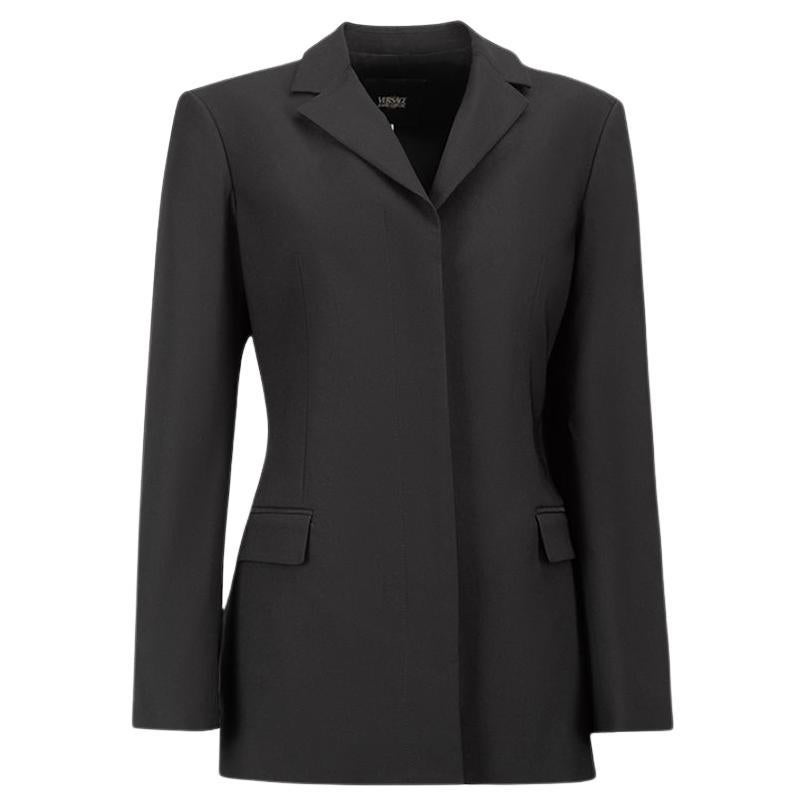 Versace Women's Black Hidden Button Fitted Blazer Jacket For Sale at ...