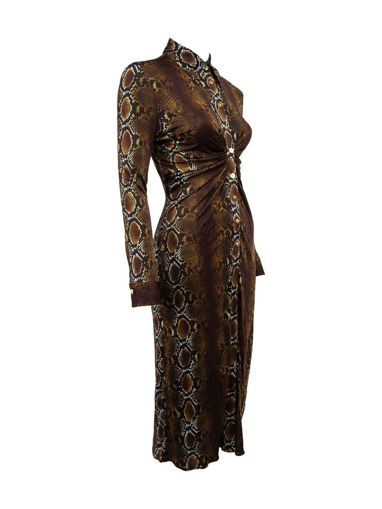 Versace Women's Long Shirt Dress with Buttons in Snake Print For Sale ...