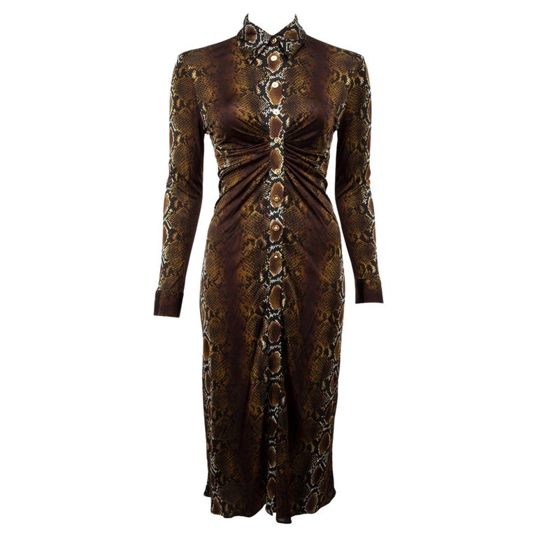Versace Women's Long Shirt Dress with Buttons in Snake Print For Sale ...