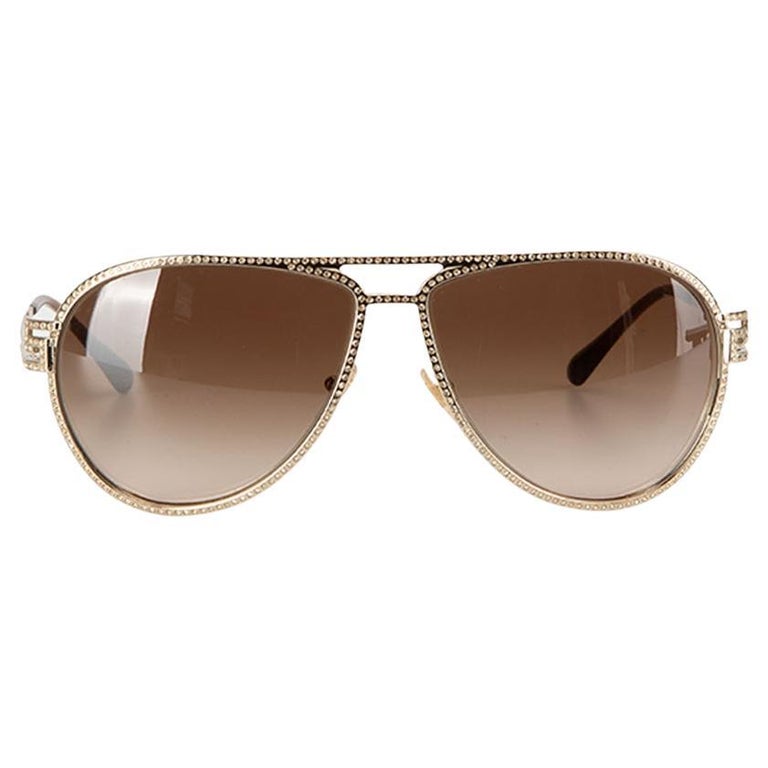 Versace Women's Silver Crystal Embellished Frame Aviator Sunglasses For ...