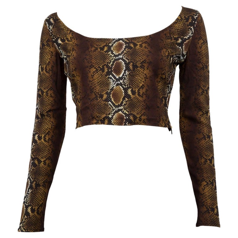 Versace Women's Snake Print Long Sleeve Crop Top For Sale at 1stDibs