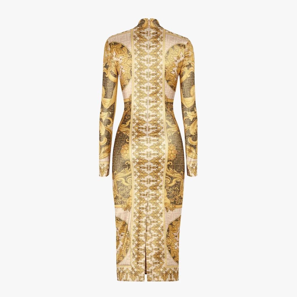 Versace X Fendi Fendace Gold Metallic Printed Keyhole Cut Out Dress SZ ...