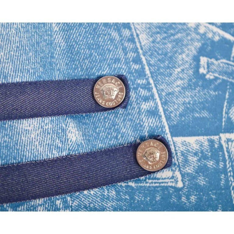 Versace Y2K Denim Print Two Piece Suit For Sale at 1stDibs