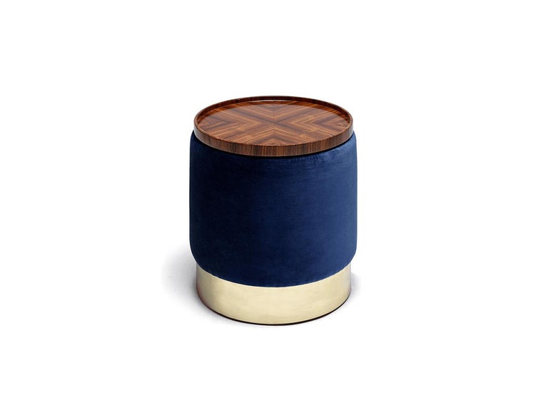 Versatile Contemporary Pouf Set with a Tray in Wood, Brass and Velvet ...