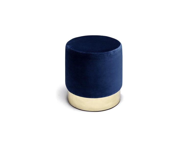 Versatile Contemporary Pouf Set with a Tray in Wood, Brass and Velvet ...
