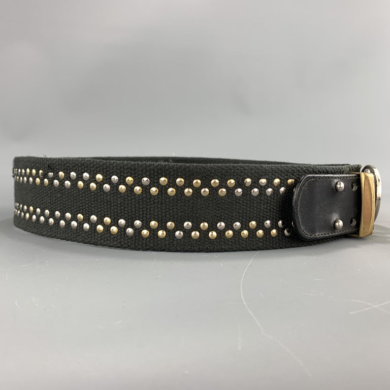 VERSUS by GIANNI VERSACE Black Studded Canvas Strap Lion Head Belt For ...