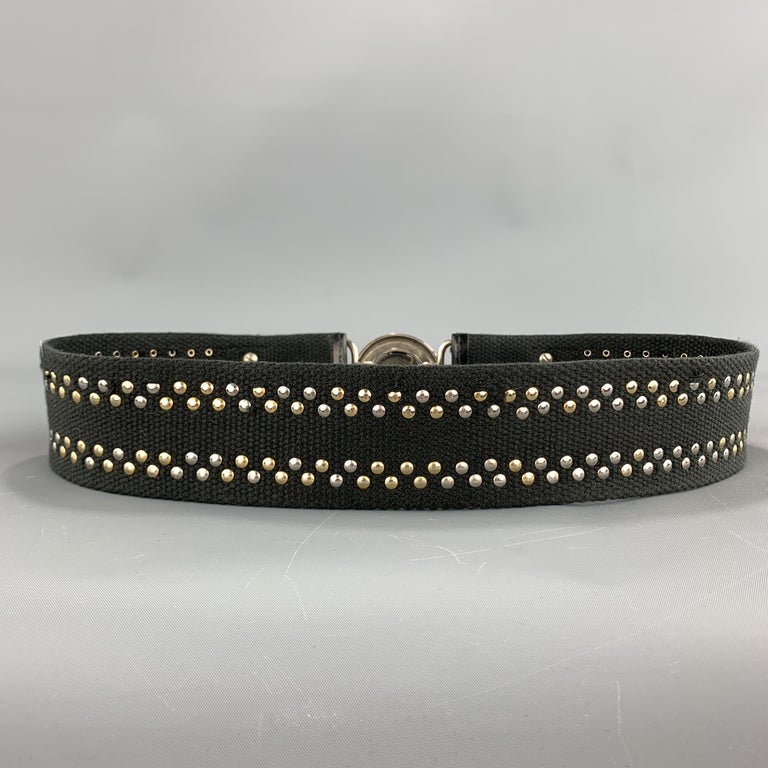VERSUS by GIANNI VERSACE Black Studded Canvas Strap Lion Head Belt For ...