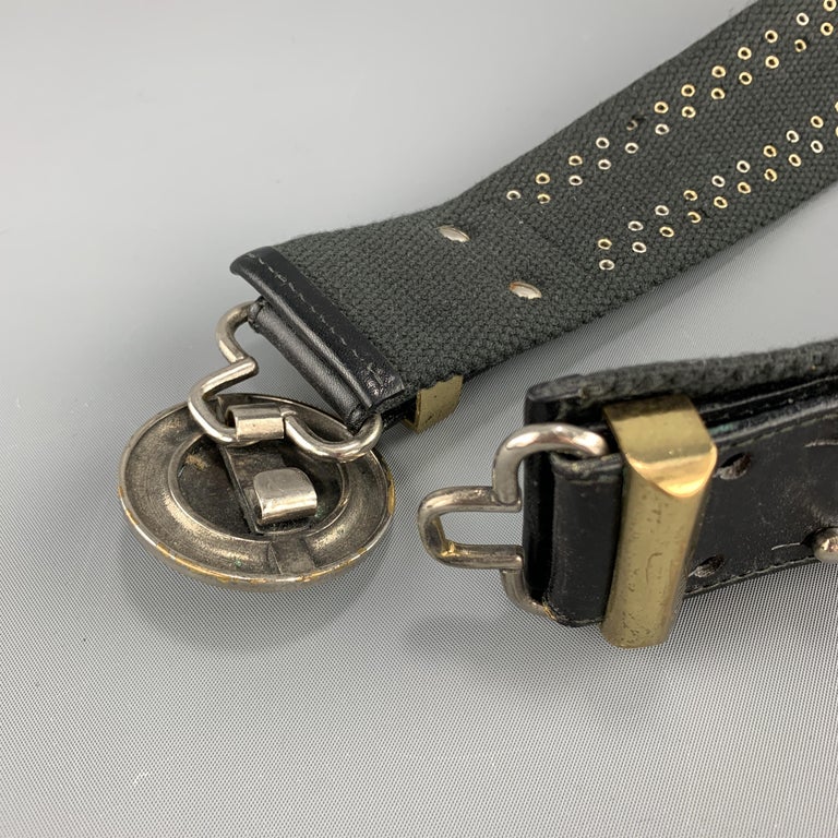 VERSUS by GIANNI VERSACE Black Studded Canvas Strap Lion Head Belt For ...
