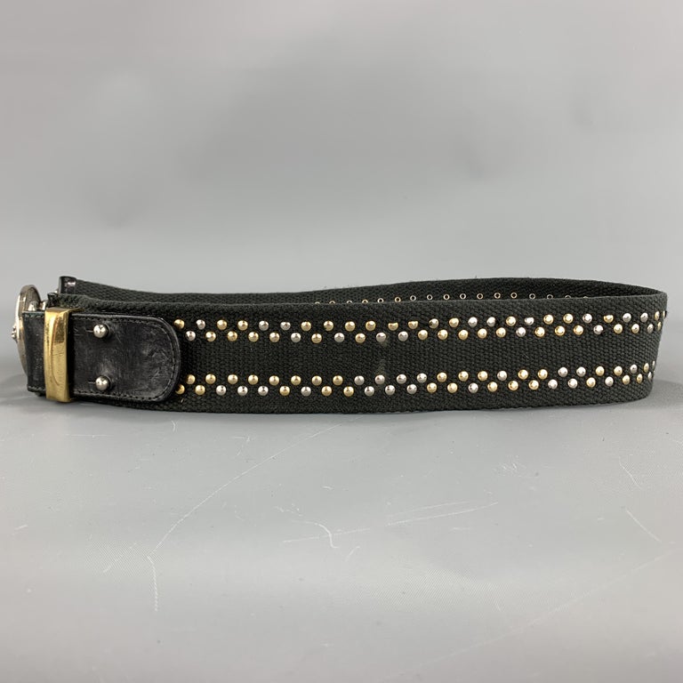VERSUS by GIANNI VERSACE Black Studded Canvas Strap Lion Head Belt For ...