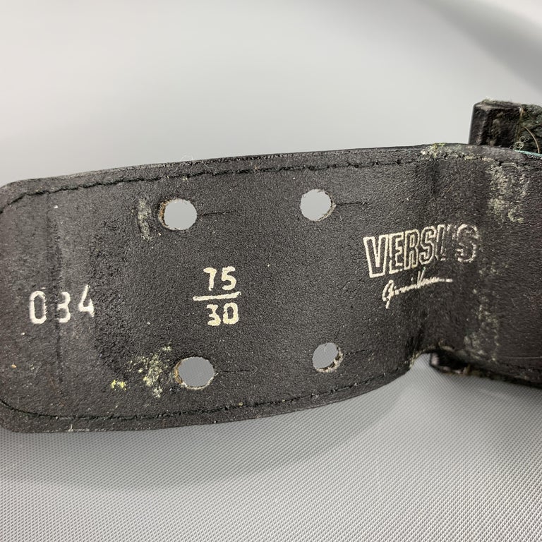 VERSUS by GIANNI VERSACE Black Studded Canvas Strap Lion Head Belt For ...