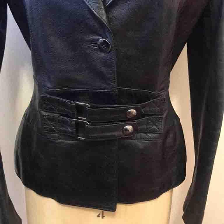 Versus by Versace Black Leather Jacket Blazer For Sale at 1stDibs