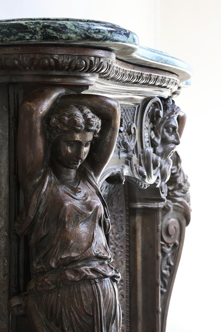 19th Century Bronze Patinated Cast Iron Mantle and Vert de Grece Marble ...