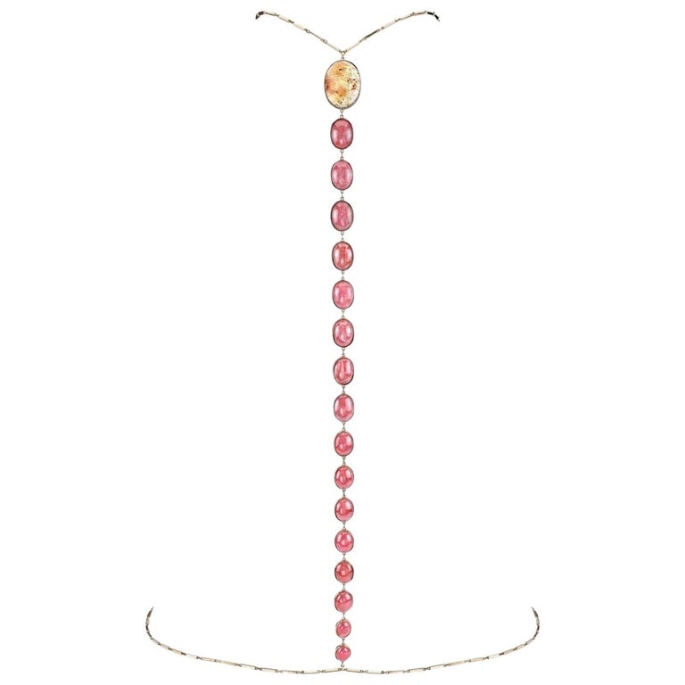 Vertebrae Body-Chain with Cabochon Coral and Rhodochrosite in 18 Karat ...