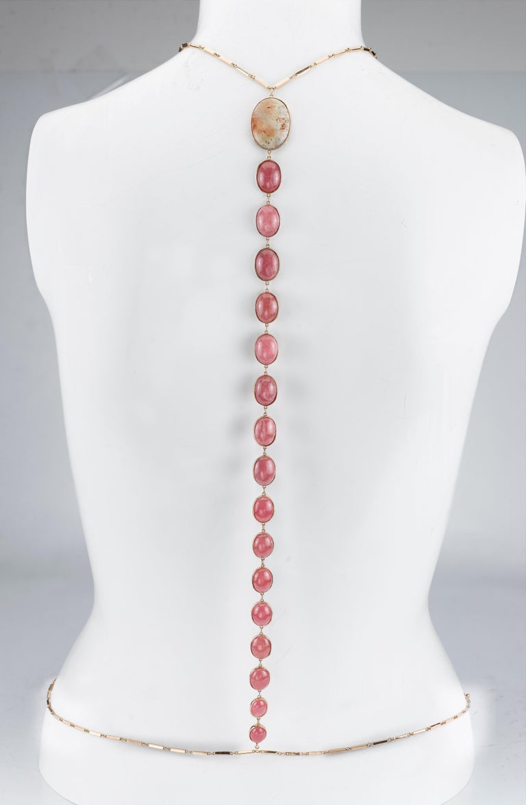 Vertebrae Body-Chain with Cabochon Coral and Rhodochrosite in 18 Karat ...