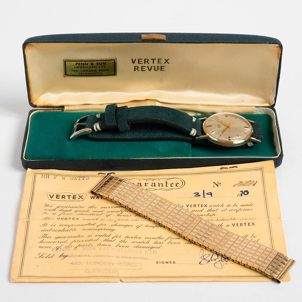 Vertex Revue Vintage Dresswatch, 9K Yellow Gold, Manual, 34" Case. Year ...