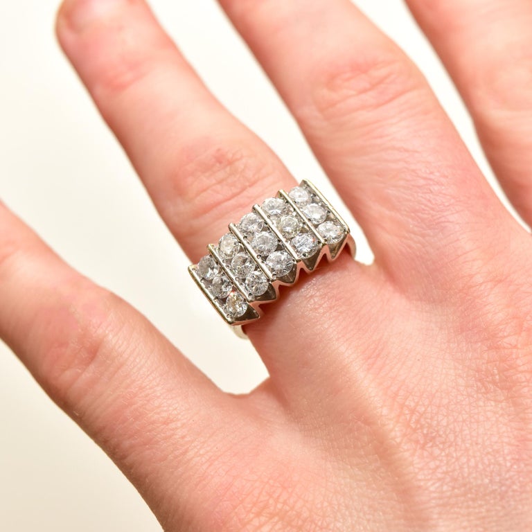 Vertical 5-Row Diamond Ring in 14k White Gold, 1.65 TCW For Sale at 1stDibs