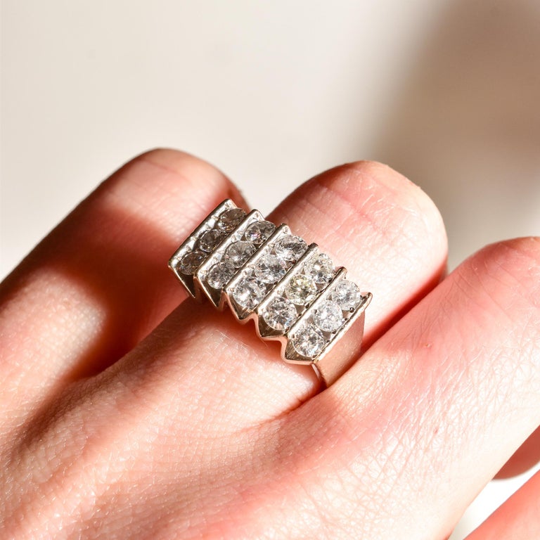 Vertical 5-Row Diamond Ring in 14k White Gold, 1.65 TCW For Sale at 1stDibs