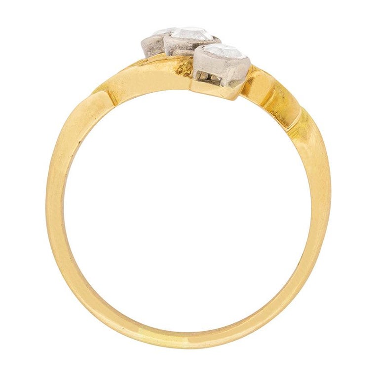 Vertically-Set Three-Stone Old Cut Diamond Ring, circa 1870s at 1stDibs