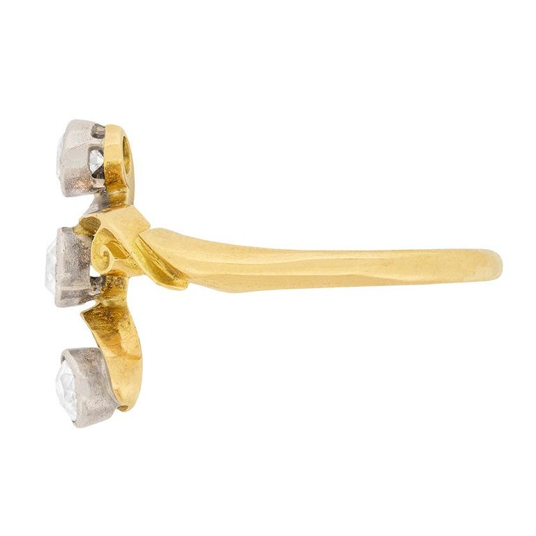 Vertically-Set Three-Stone Old Cut Diamond Ring, circa 1870s at 1stDibs