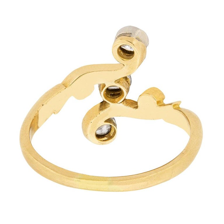 Vertically-Set Three-Stone Old Cut Diamond Ring, circa 1870s at 1stDibs