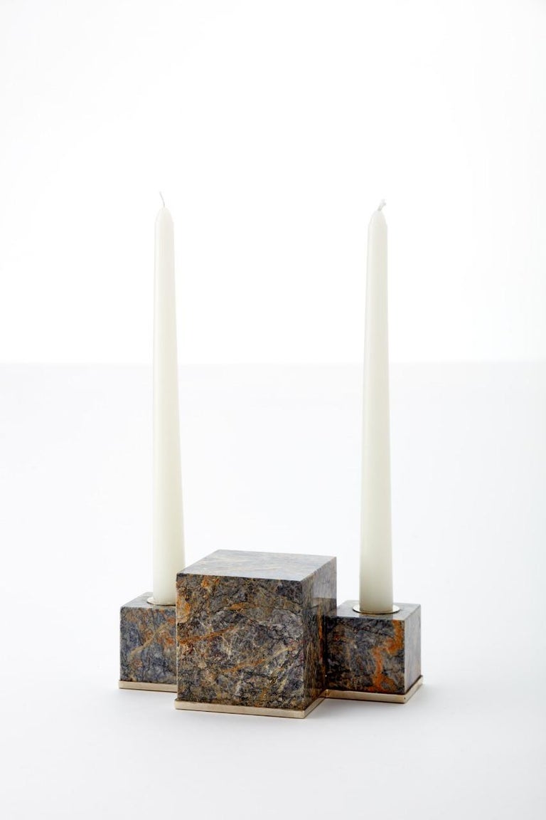 Vertigo Flat 2 and 3 Candles, Black Onyx Stone Candleholder For Sale at 1stDibs