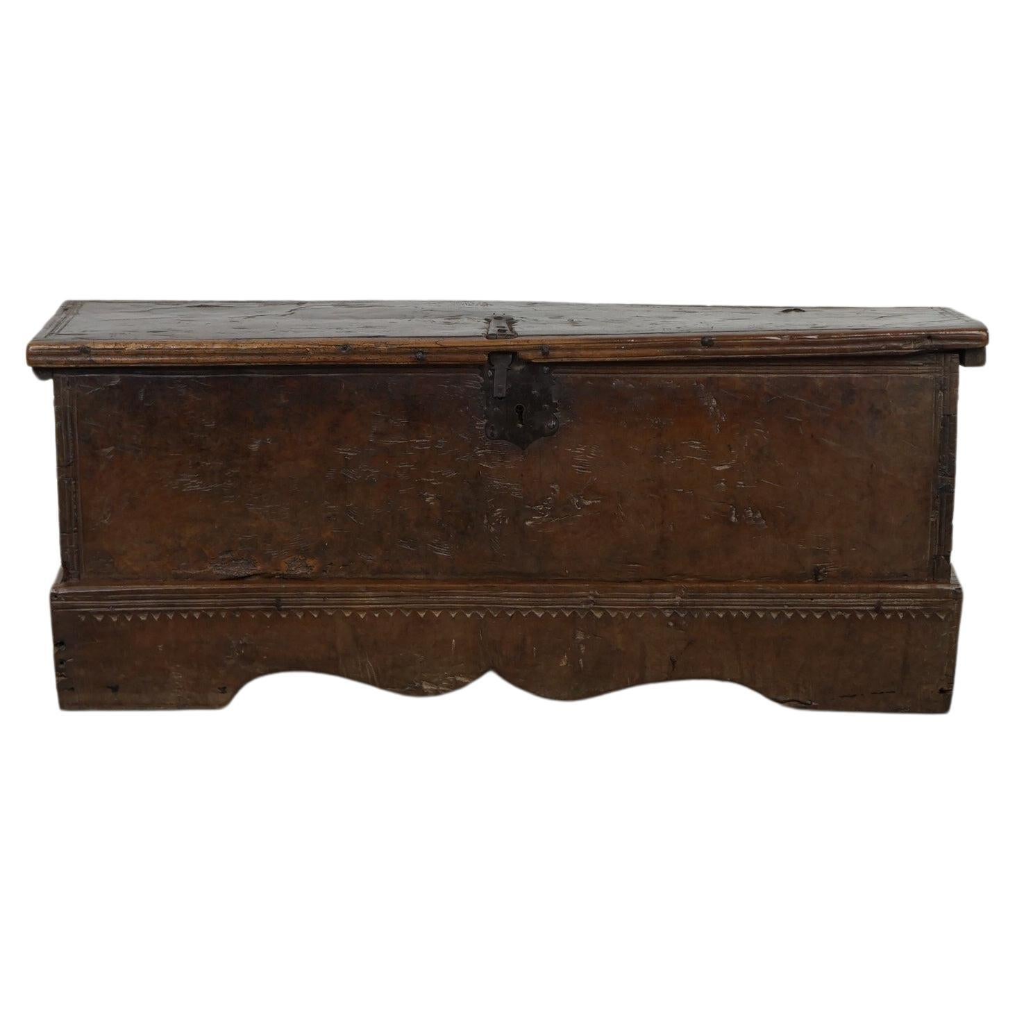Antique 17th-century chest/safe covered in leather with the original ...