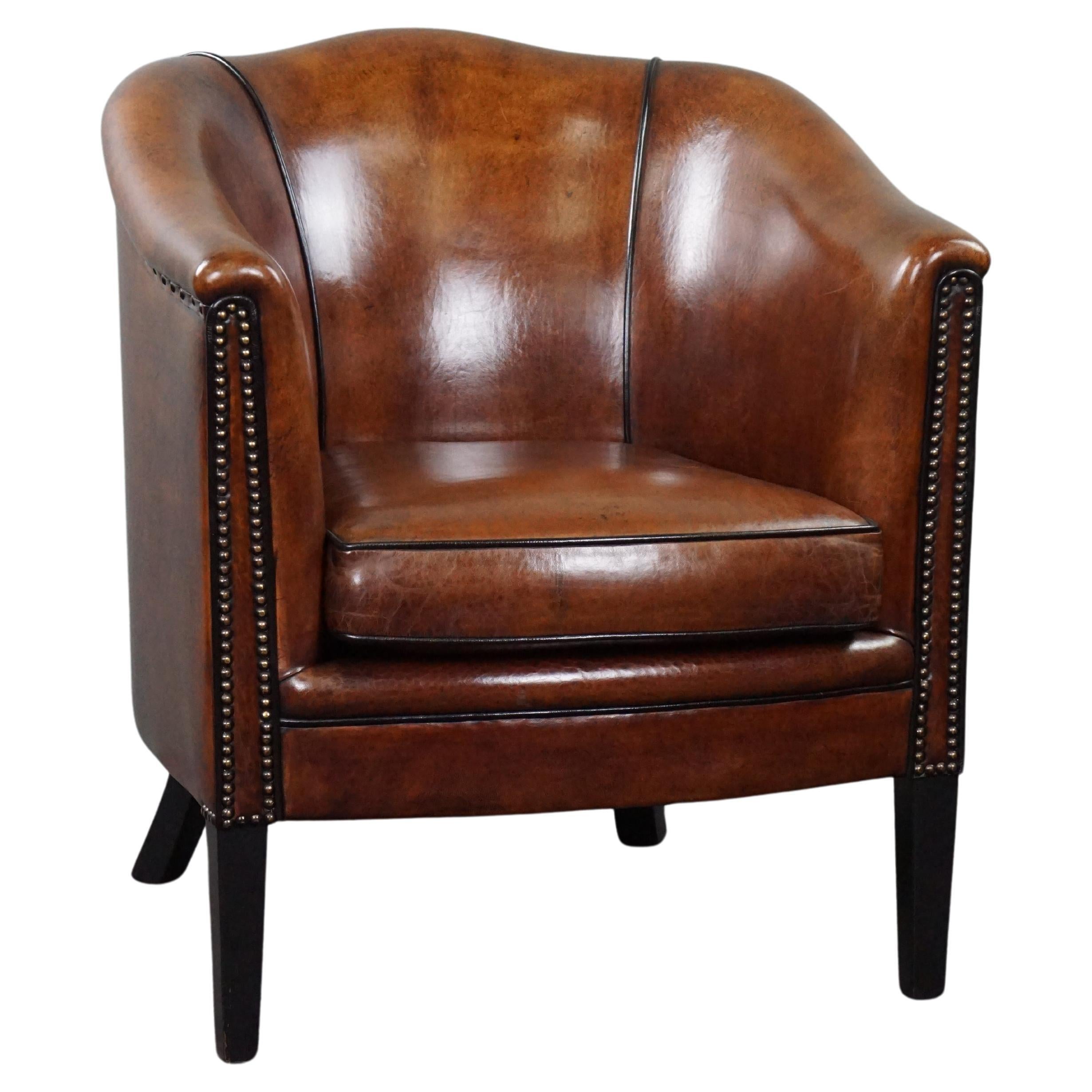 Very exclusive newly upholstered old sheep leather armchair For Sale at ...