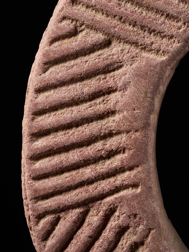 Very Decorative Ancient Red Stone Village Millstone, Most Probably from ...