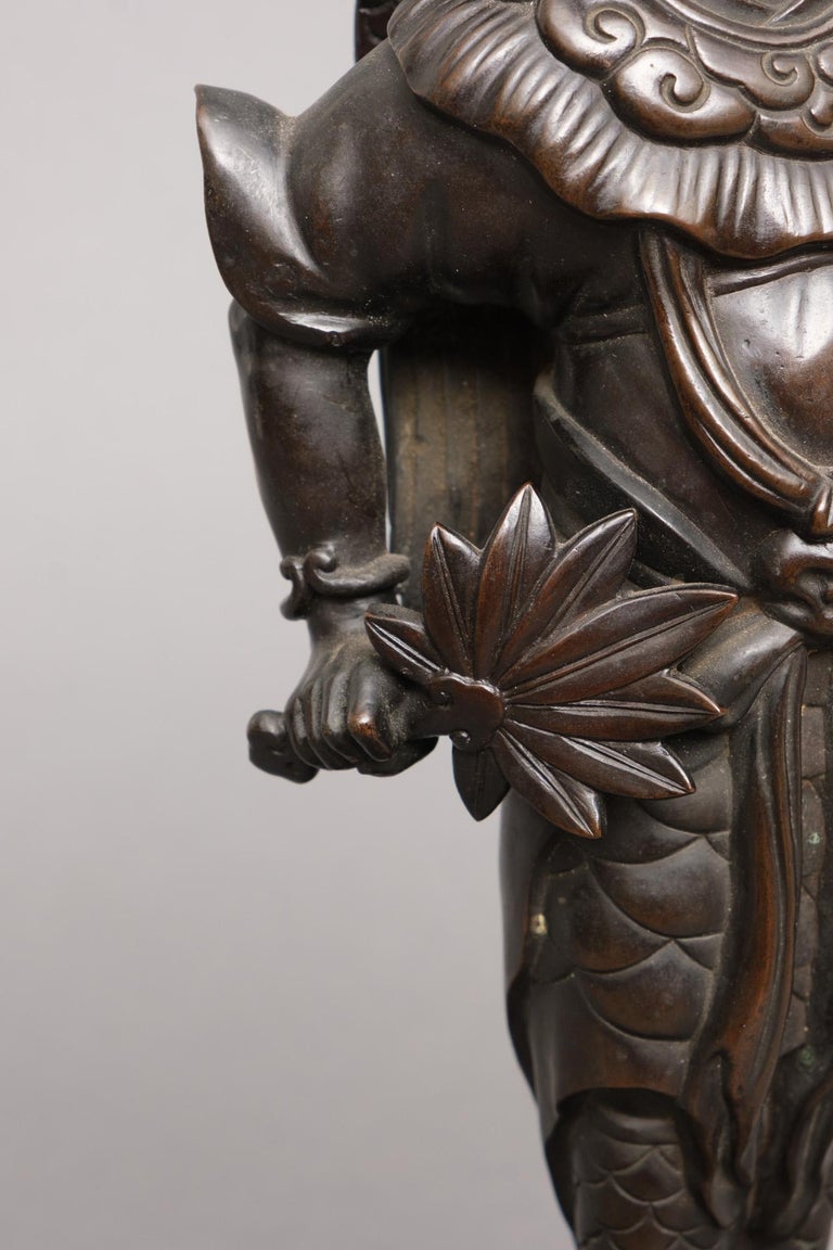 Japanese Bronze Okimono of a 'Karasu Tengu' 鴉天狗 Holding Up a Flower ...