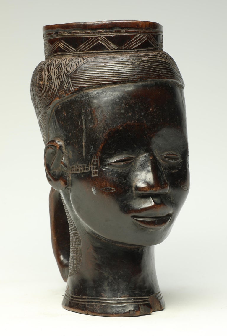 Very Early Carved Wood Kuba Figural Cup, Congo, Africa Sweet Face For ...